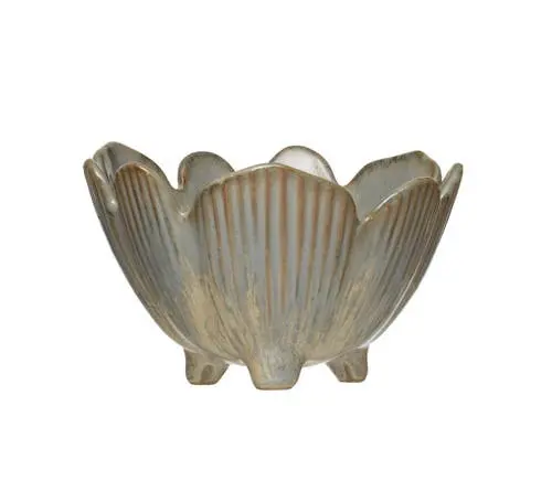 STORIED HOME Flower Bowl With Reactive Glaze - Blue