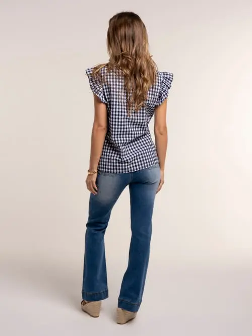 BRAKEBURN Gingham Flutter Sleeve Blouse