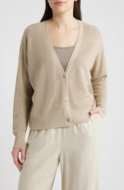 Eileen Fisher V-neck Organic Linen & Organic Cotton Cardigan - Undyed Natural