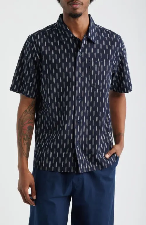 SERVICE WORKS Ikat Short Sleeve Button-up Shirt - Navy