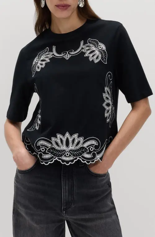 PER UNA BY M&S Cutwork Jersey T-shirt - Black