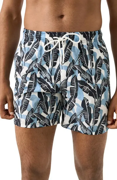 Eton Tropical Leaf Print Swim Trunks - Black