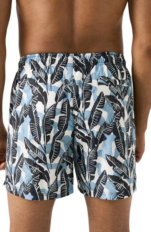 Eton Tropical Leaf Print Swim Trunks