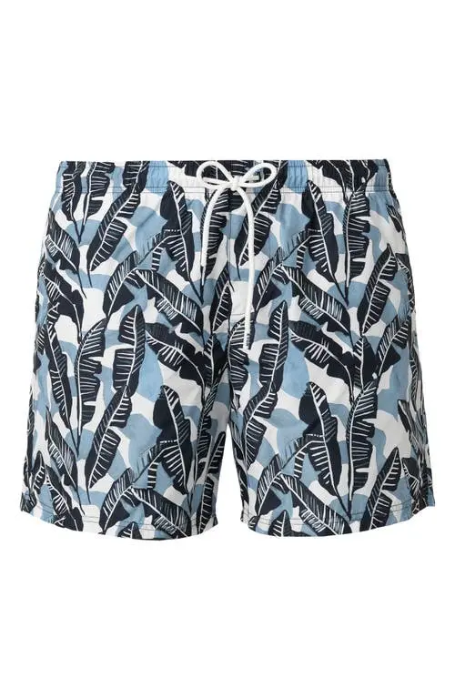Eton Tropical Leaf Print Swim Trunks