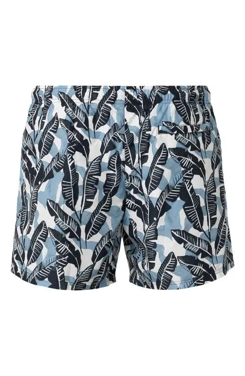 Eton Tropical Leaf Print Swim Trunks