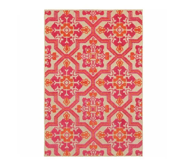 HOMEROOTS 5' X 8' Pink And Orange Moroccan Indo Or Outdoor Rug - One-color