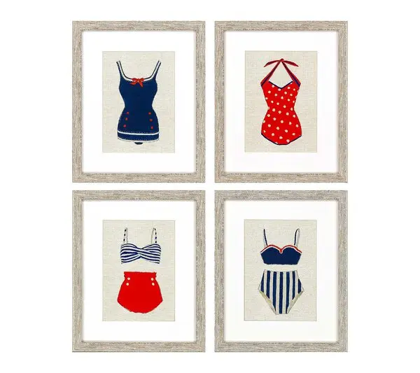 HOMEROOTS Set Of Four Red White And Blue Swimsu Its Wall Art - One-color