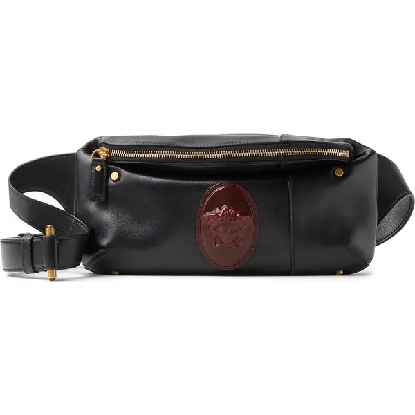 Versace La Medusa Leather Belt Bag - Black Rosewood-gold
