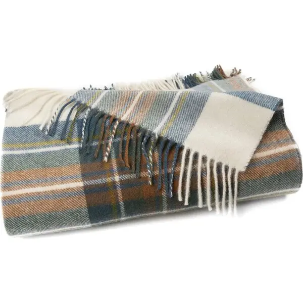 PRINCE OF SCOTS Highland Tartan Tweed Merino Wool Throw - Muted Blue Stewart