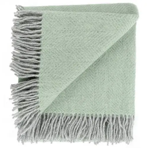PRINCE OF SCOTS Highland Tweeds Herringbone Pure New Wool Throw - Basil
