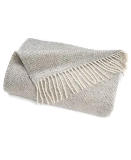 PRINCE OF SCOTS Highland Tweeds Herringbone Pure New Wool Throw - Silver