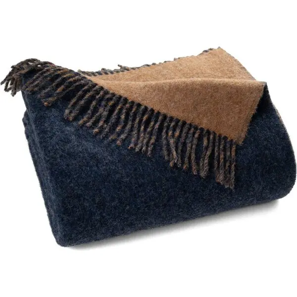 PRINCE OF SCOTS Highland Tweeds Reversible Double Cloth Throw - Charcoal/camel