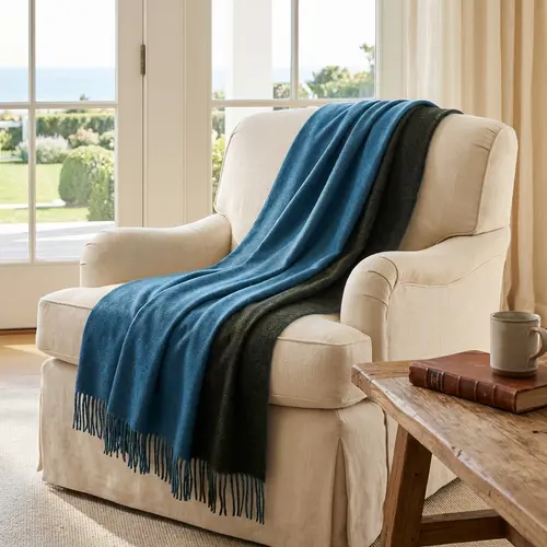 PRINCE OF SCOTS Highland Tweeds Reversible Double Cloth Throw - Sea/green