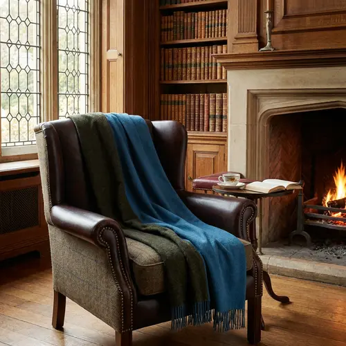 PRINCE OF SCOTS Highland Tweeds Reversible Double Cloth Throw - Sea/green
