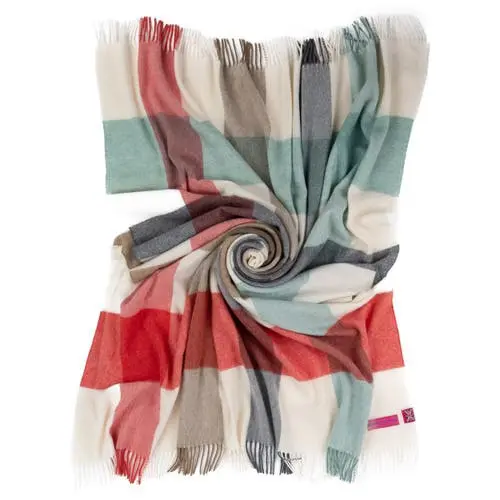 PRINCE OF SCOTS Southampton Home Merino Wool Throw - Block Melon