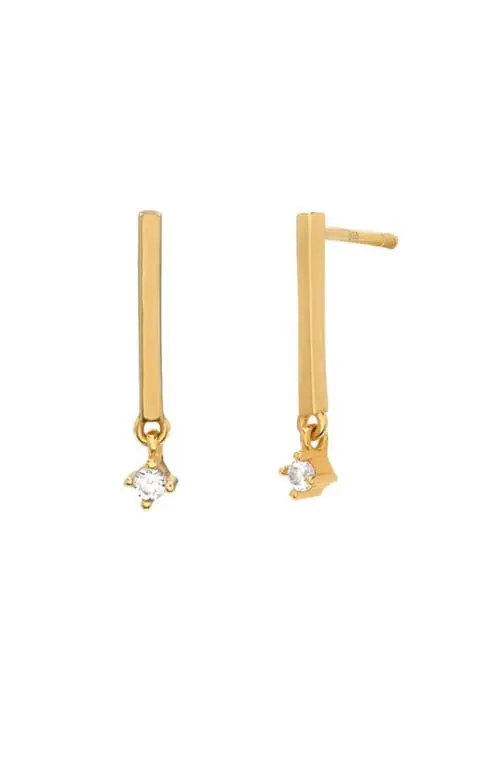 OAK & LUNA Designer Bar Stud Earrings With Cubic Zirconia - Gold Vermeil