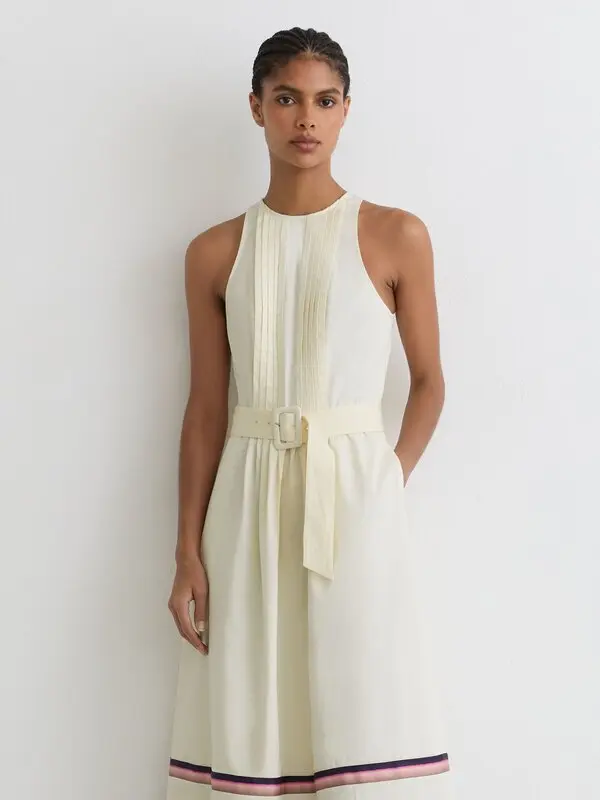 REISS Stretch-cotton Stripe-detail Midi Dress