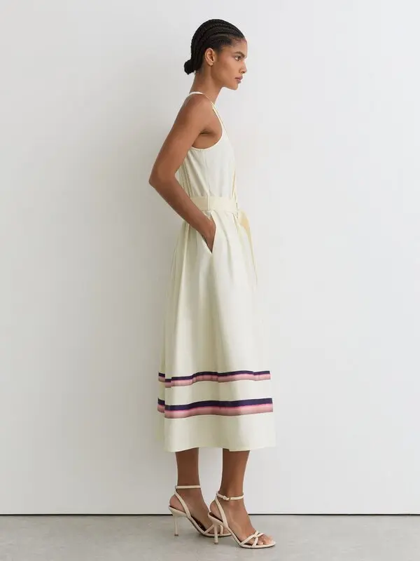 REISS Stretch-cotton Stripe-detail Midi Dress - Cream