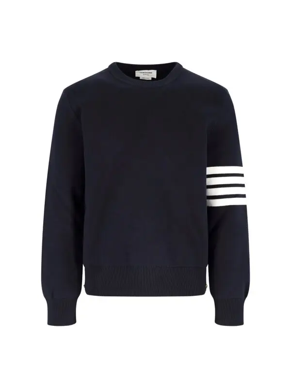 Thom Browne Cotton Sweater With 4-bar Detailing - Blue