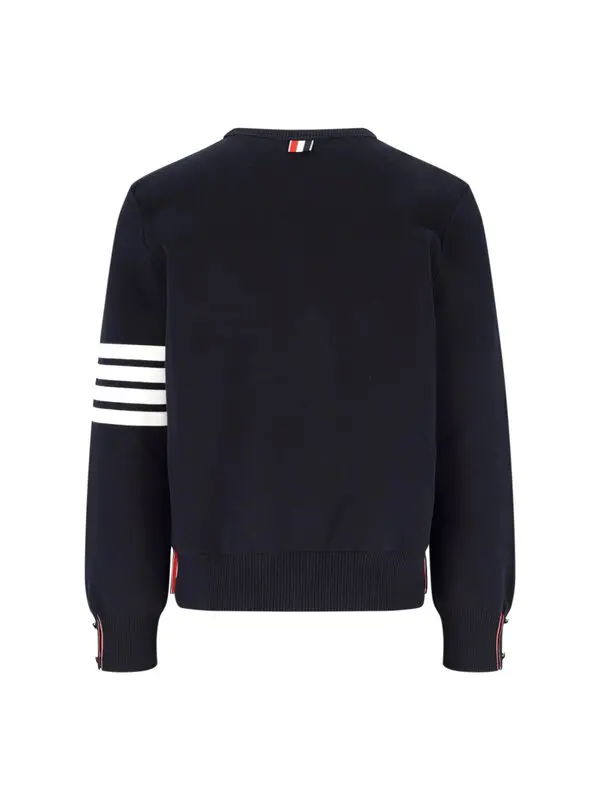 Thom Browne Cotton Sweater With 4-bar Detailing - Blue