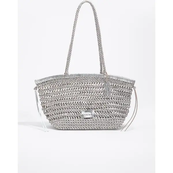 Bimba Y Lola Plaited Leather Shopper - Silver
