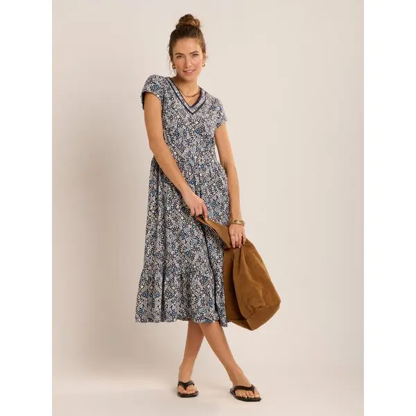BRAKEBURN Lucia Tiered Midi Dress - Navy