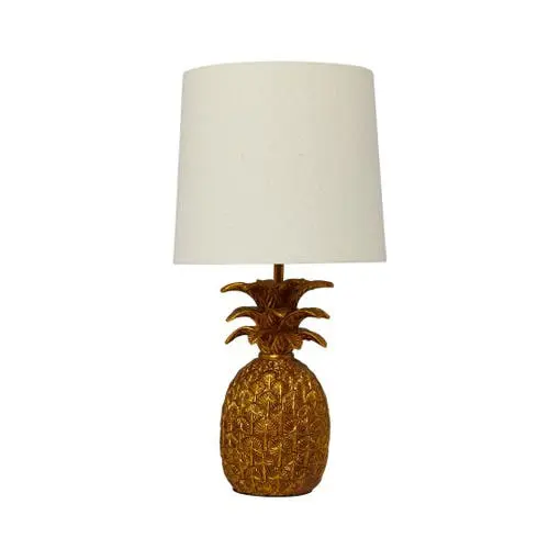 STORIED HOME Pineapple Table Lamp With Shade - Gold