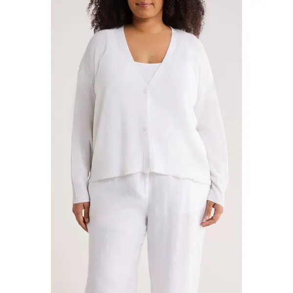 Eileen Fisher V-neck Organic Linen & Organic Cotton Cardigan - White