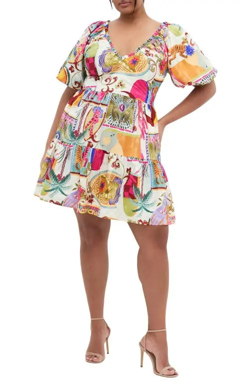 City Chic Printed Fit & Flare Mini Dress - Dreamscape