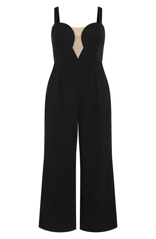 City Chic Wide Leg Plunge Jumpsuit
