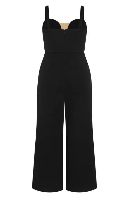 City Chic Wide Leg Plunge Jumpsuit