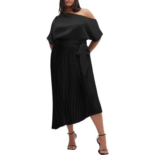 City Chic Payton Pleated One-shoulder Maxi Dress