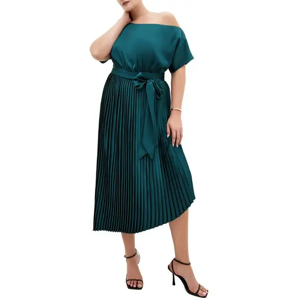 City Chic Payton Pleated One-shoulder Maxi Dress - Emerald