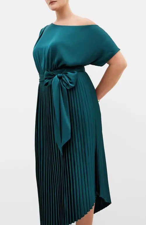 City Chic Payton Pleated One-shoulder Maxi Dress - Emerald