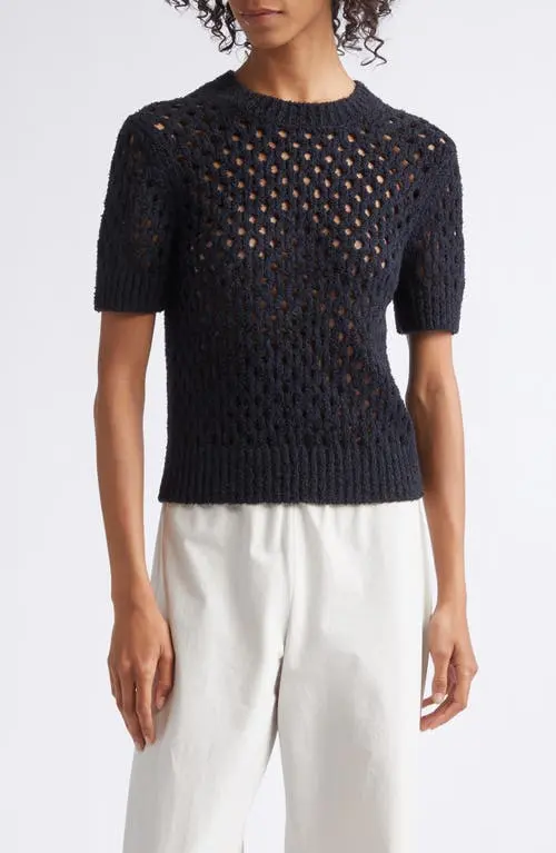 Vince Boxy Honeycomb Knit Short Sleeve Sweater - Black