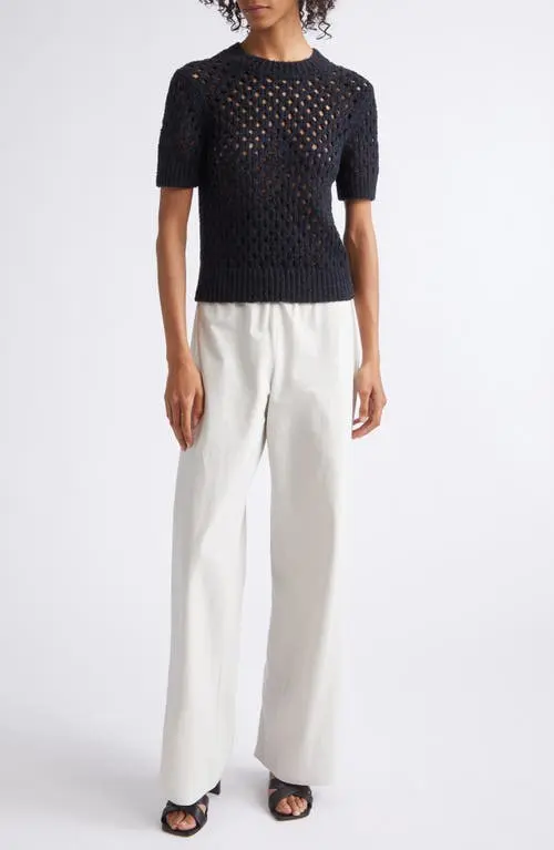 Vince Boxy Honeycomb Knit Short Sleeve Sweater - Black