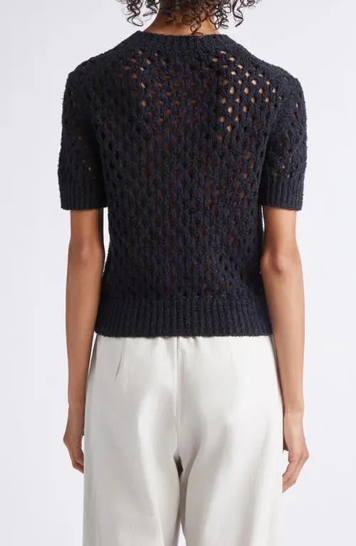 Vince Boxy Honeycomb Knit Short Sleeve Sweater - Black