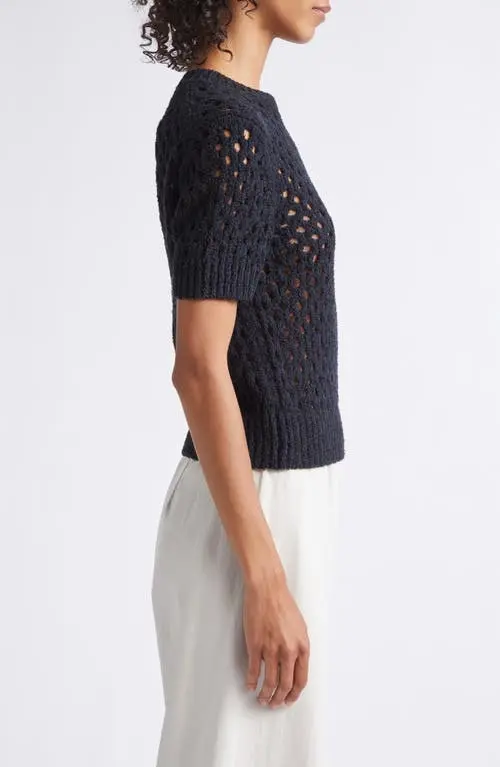 Vince Boxy Honeycomb Knit Short Sleeve Sweater - Black