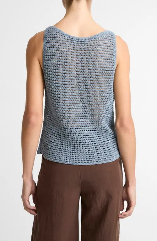 Vince Cotton Blend Cord Openwork Tank - Lagoon