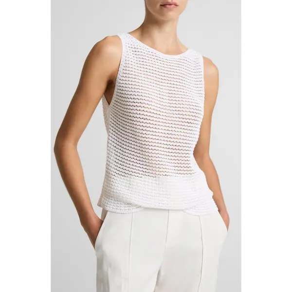 Vince Cotton Blend Cord Openwork Tank - Optic White