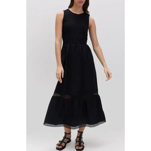 PER UNA BY M&S Sleeveless Cotton Maxi Dress With Lace Trim - Black