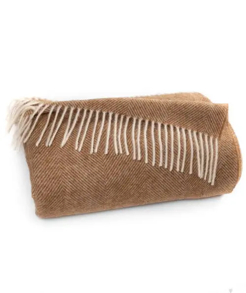 PRINCE OF SCOTS Southampton Home Shetland Lambswool Herringbone Throw - Rust