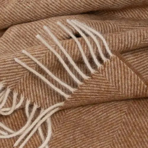 PRINCE OF SCOTS Southampton Home Shetland Lambswool Herringbone Throw - Rust