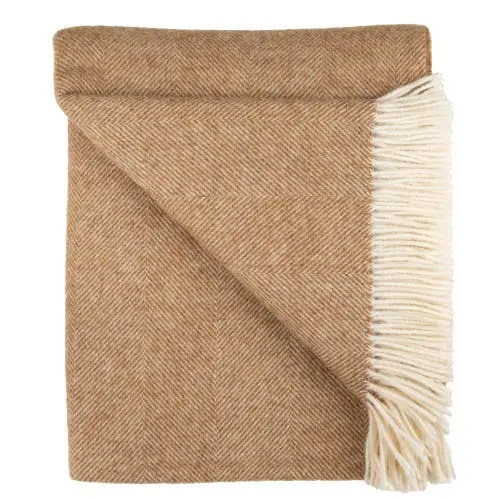 PRINCE OF SCOTS Southampton Home Shetland Lambswool Herringbone Throw - Rust