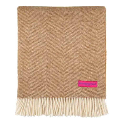 PRINCE OF SCOTS Southampton Home Shetland Lambswool Herringbone Throw - Rust