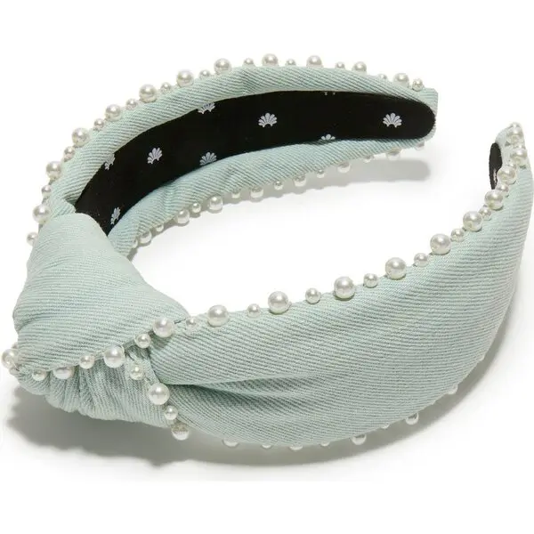 Lele Sadoughi Knotted Headband With Pearl Trim - Blue