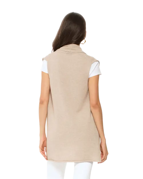 MONTICELLI CASHMERE Cashmere Sleeveless Open Front Long Cardigan - Beige