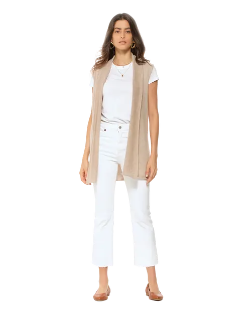 MONTICELLI CASHMERE Cashmere Sleeveless Open Front Long Cardigan - Beige