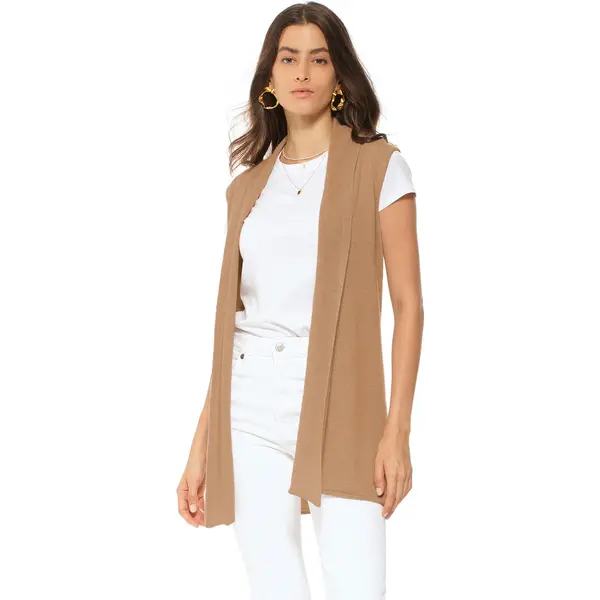 MONTICELLI CASHMERE Cashmere Sleeveless Open Front Long Cardigan - Camel