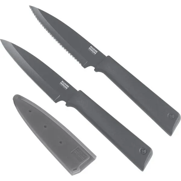 KUHN RIKON Non-stick Straight & Serrated Paring Knife Set - Gray